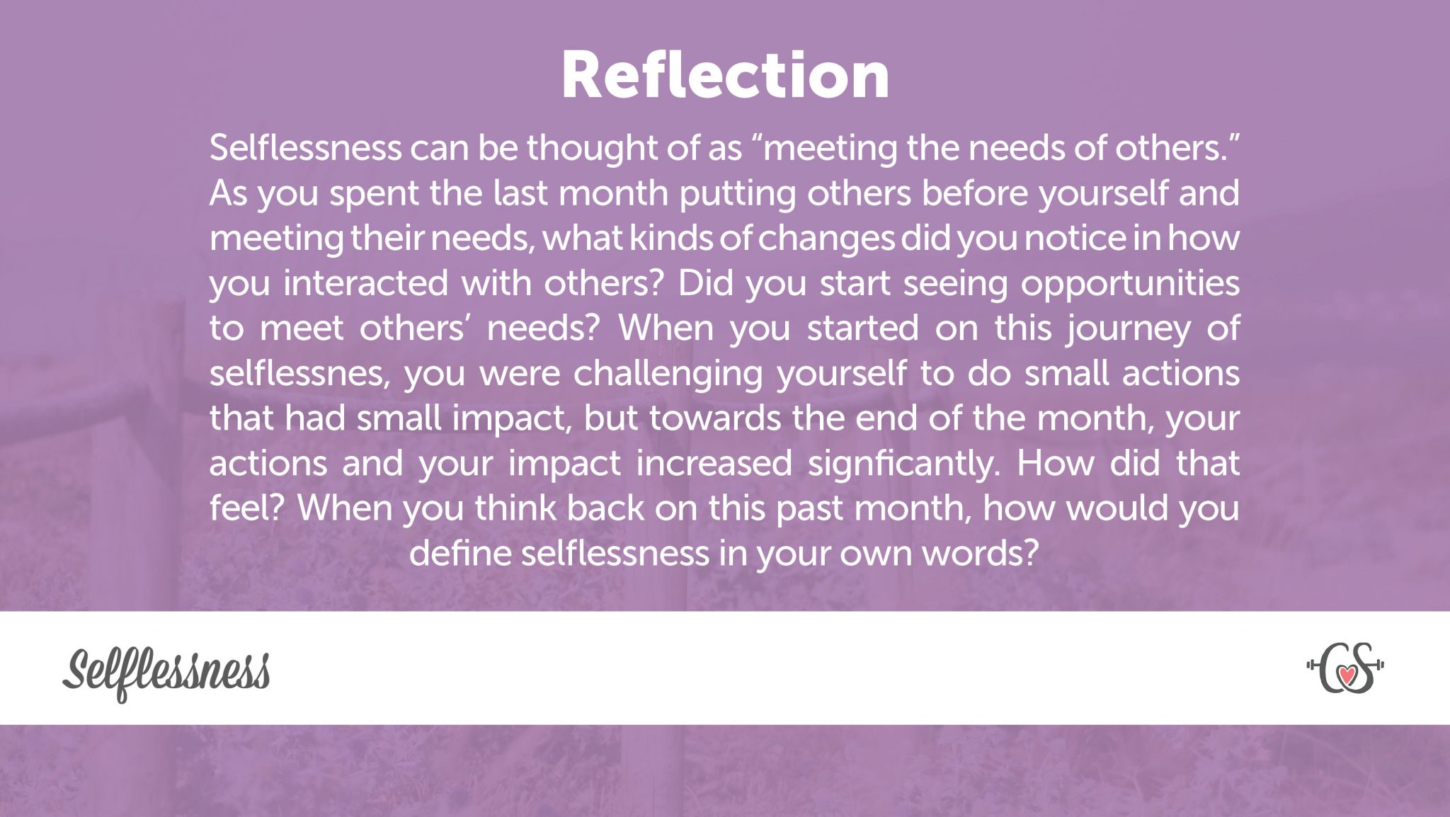 Month 4 – Selflessness – CharacterStrong